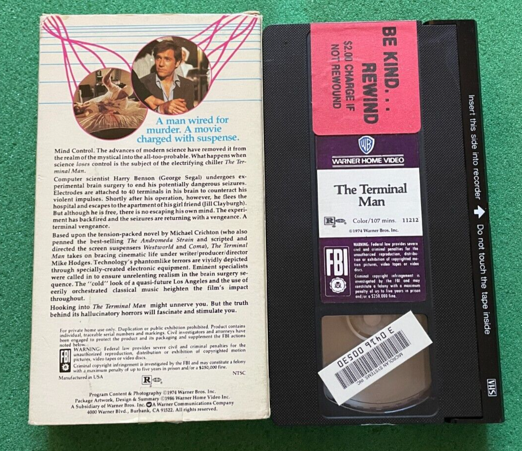 The Terminal Man (1974) VHS Movie George Segal Joan Hackett Michael ...