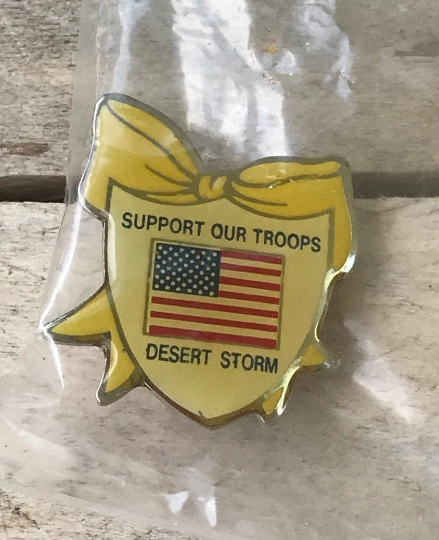 Desert Storm Support Troops Pin American Flag Ribbon Shield lapel / hat ...