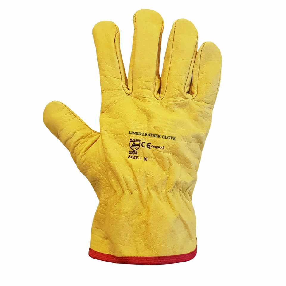 Premium Leather Yellow Driver Gloves Fleece Lined Lorry Driving Work ...