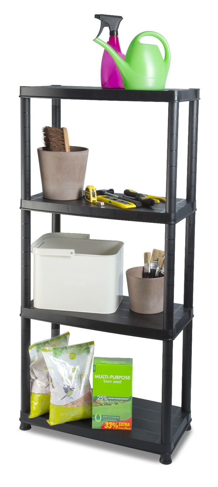 Addis 4 Tier Plastic Shelving Shed Storage Heavy Duty Unit Black ...