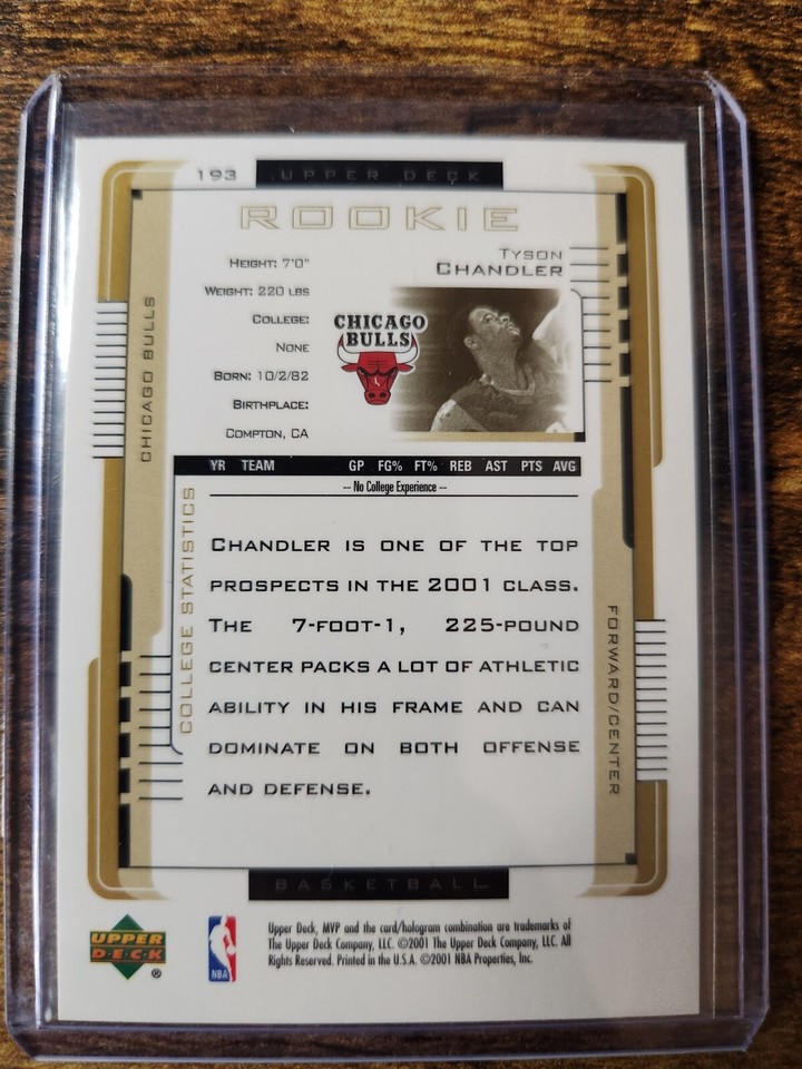 2001-02 Upper Deck MVP Tyson Chandler Rookie RC #193 Chicago Bulls | eBay