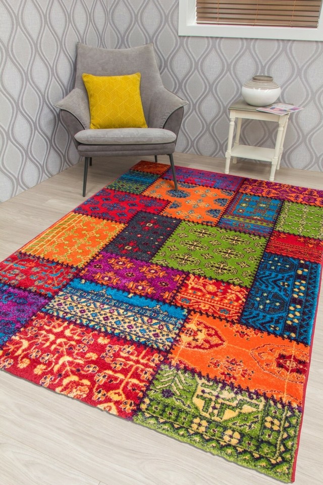 Multi Coloured Rugs Runners Carpet Rainbow Design Mat Hand Carved ...