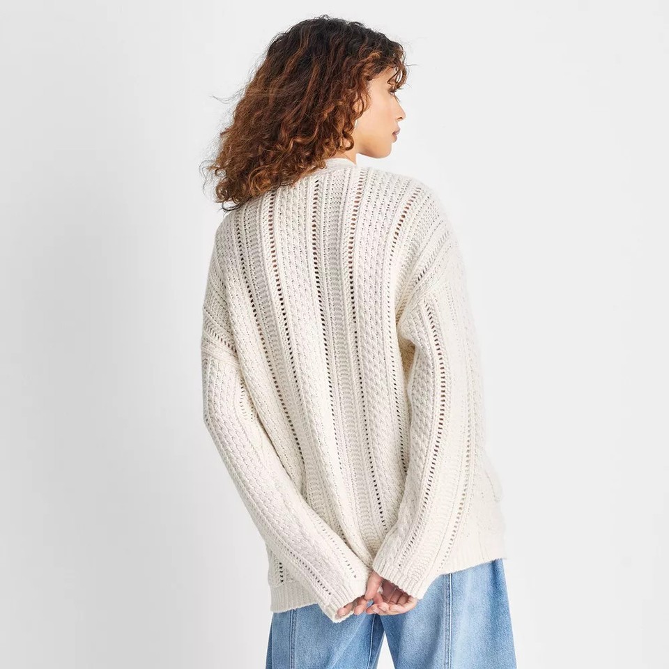 Women's Embellished Relaxed Cardigan - Future Collective Cream L | eBay