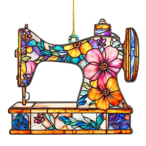 Faux Stained Glass Sewing Machine Christmas Acrylic Ornament, Sewing ...