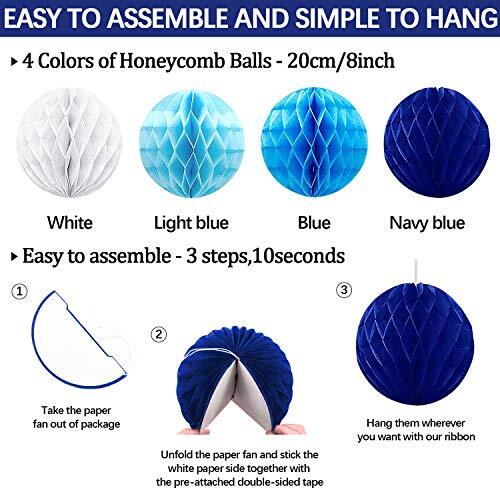 Navy Blue Party Decoration,23Pcs Hanging Paper Fans,Pom Poms Flowers ...