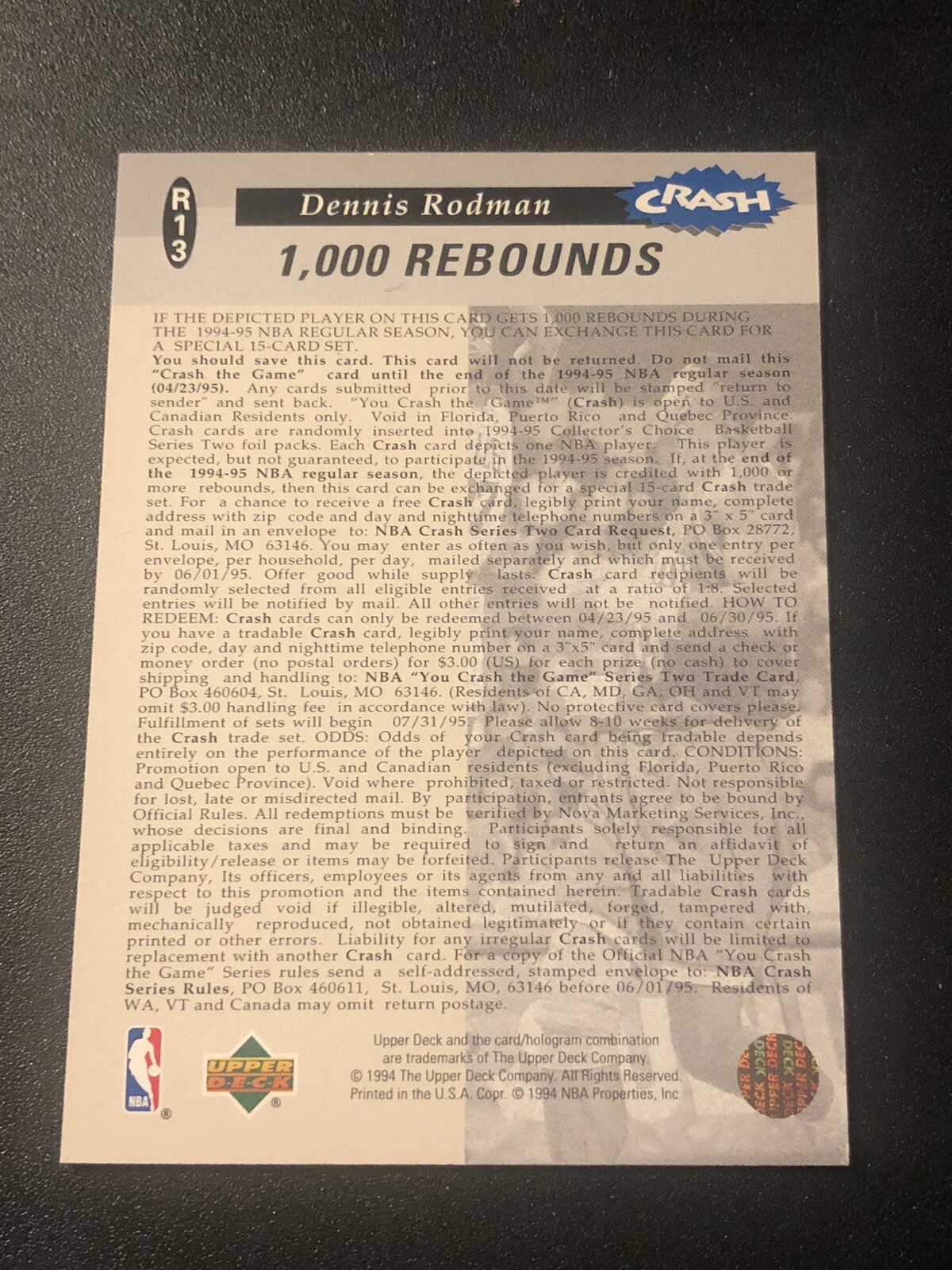 1994-95 Upper Deck Collector's Choice - You Crash the Game Rebounds ...