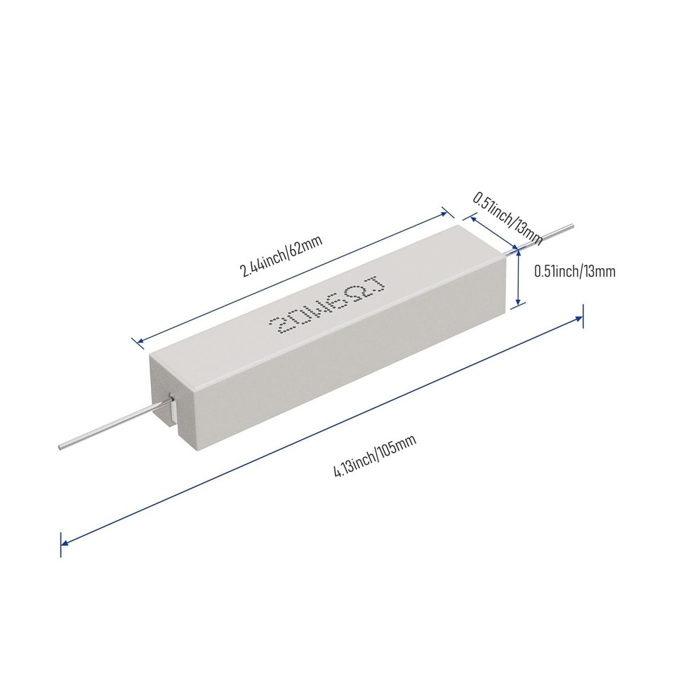 20W 6Ω Ohms 5% Wirewound Ceramic Power Resistor Axial Lead Flameproof ...