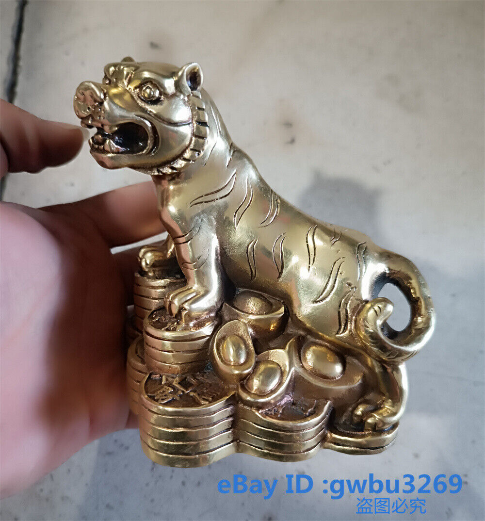 Large Lovely Chinese Fengshui Brass Hand carved Animals Tiger Statue ...