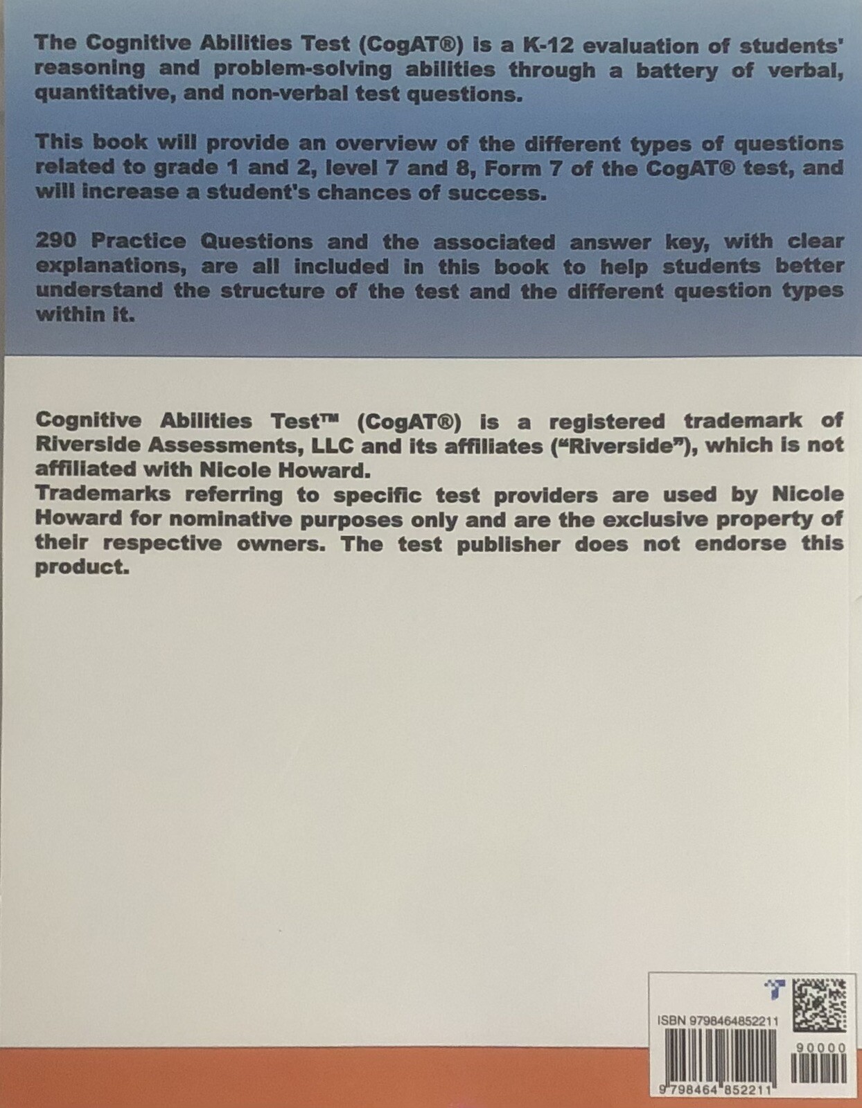 CogAT Test Prep Grade 1 &2_ 2 Practice Tests by Nicole Howard- Very ...