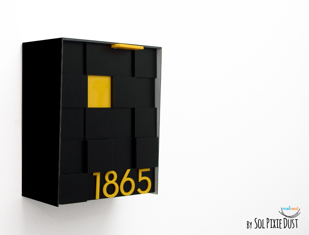 3d Modern Mailbox with 3d Face, Aluminum Black Body and Yellow numbers ...
