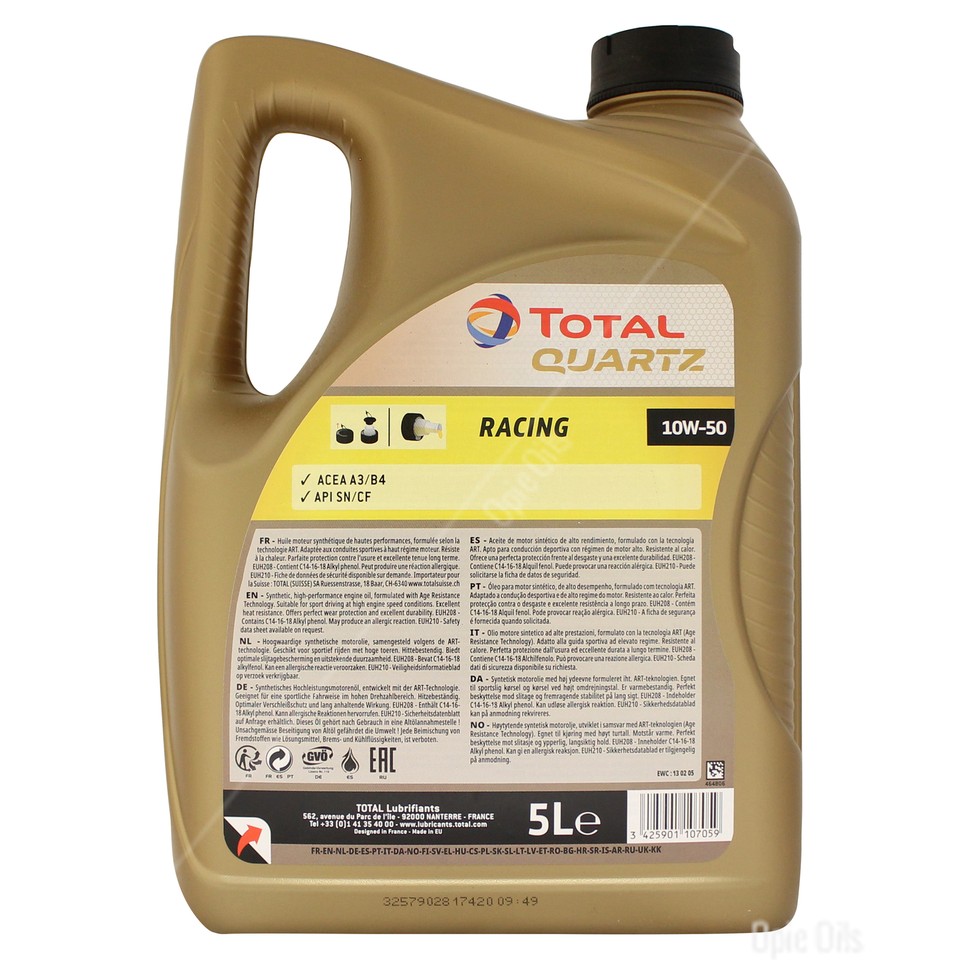 Total Quartz Racing 10W-50 10W50 Fully Synthetic Engine Oil Sport 5L 5 ...