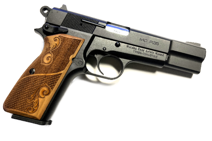 Browning HP, Girsan MC35, EAA and clone Walnut grips Hi Power Scroll ...