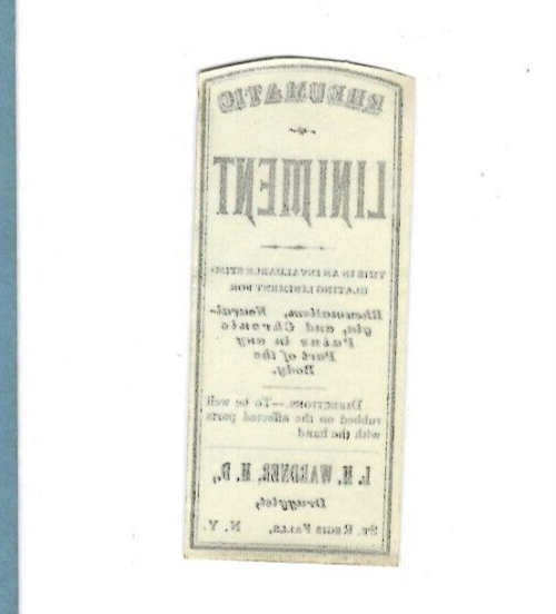 Unused Quack Medicine Label Rheumatic Liniment LM Wardner M.D. St Regis ...