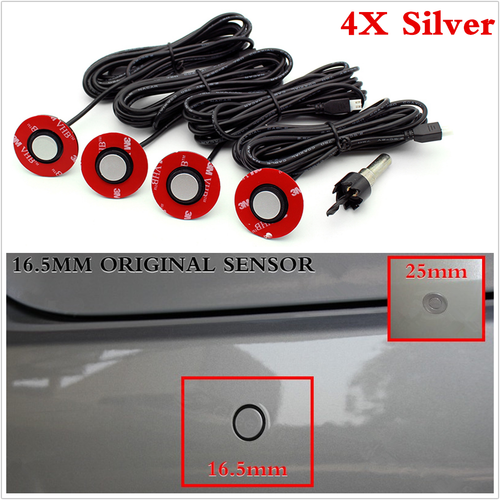 Car Backup Radar Reverse Parking 4 Sensors Flat Hidden 16mm Buzzer ...