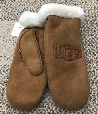 UGG Womens Sheepskin Heritage Logo Winter Mittens Chestnut Size L XL ...