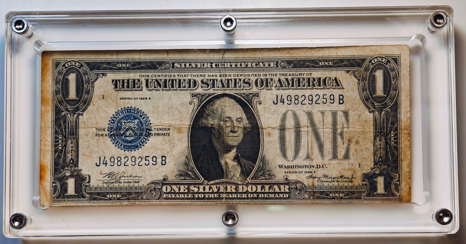 FR 1605 1928-E RARE $1 SILVER CERTIFICATE KEY NOTE FUNNYBACK One Dollar ...