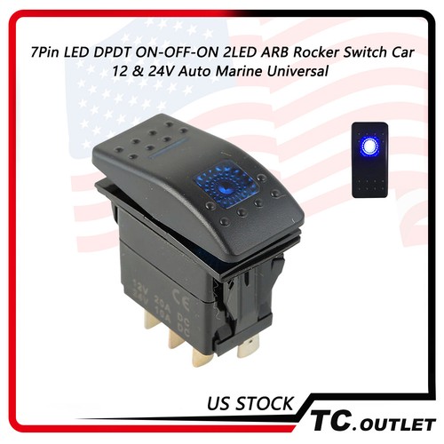 7 Pin DPDT ON-OFF-ON 2 LED ARB Rocker Switch Car Truck Marine Universal ...