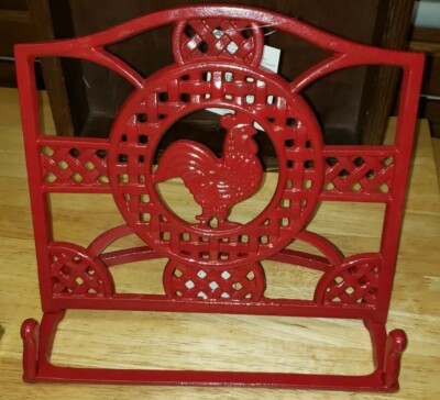 Anchor Hocking Red Cast Iron Rooster Cookbook Tablet Stand Holder ...