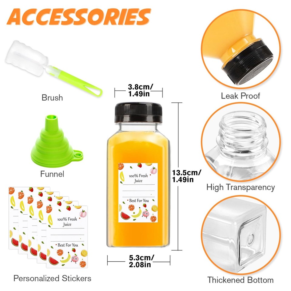 Juice Bottles - 8oz Bottles with Lids, 12 pcs Plastic Juice Containers ...