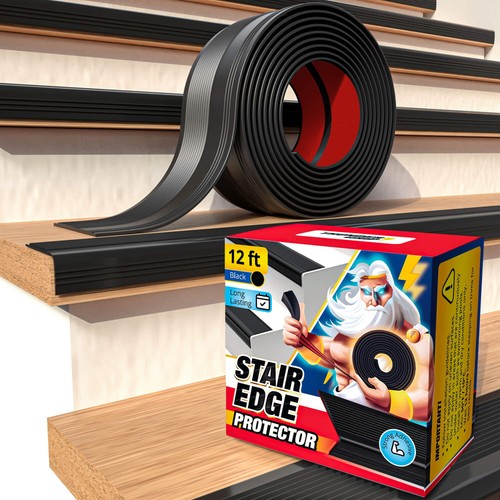 Stair Edge Protector 12 Ft - Black Rubber Edge Trim for Steps - Vinyl ...
