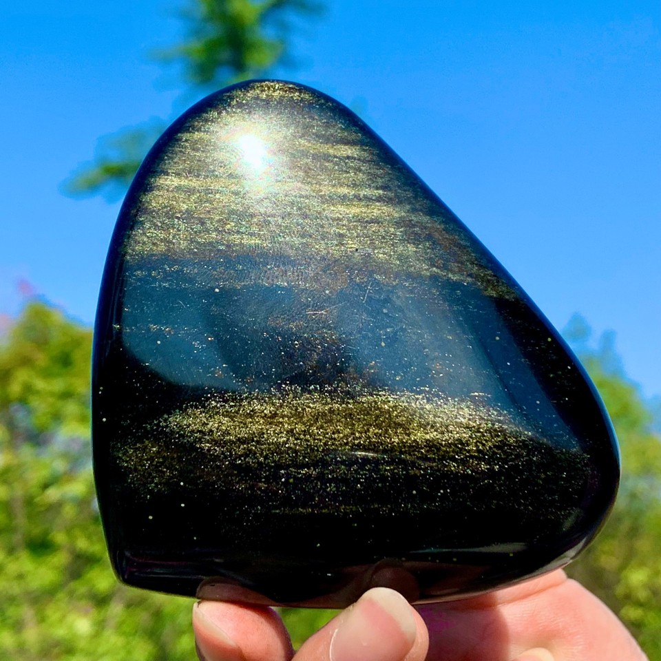 332G Natural Golden Sheen Eye Obsidian Quartz Hand Carved Heart-Shaped ...