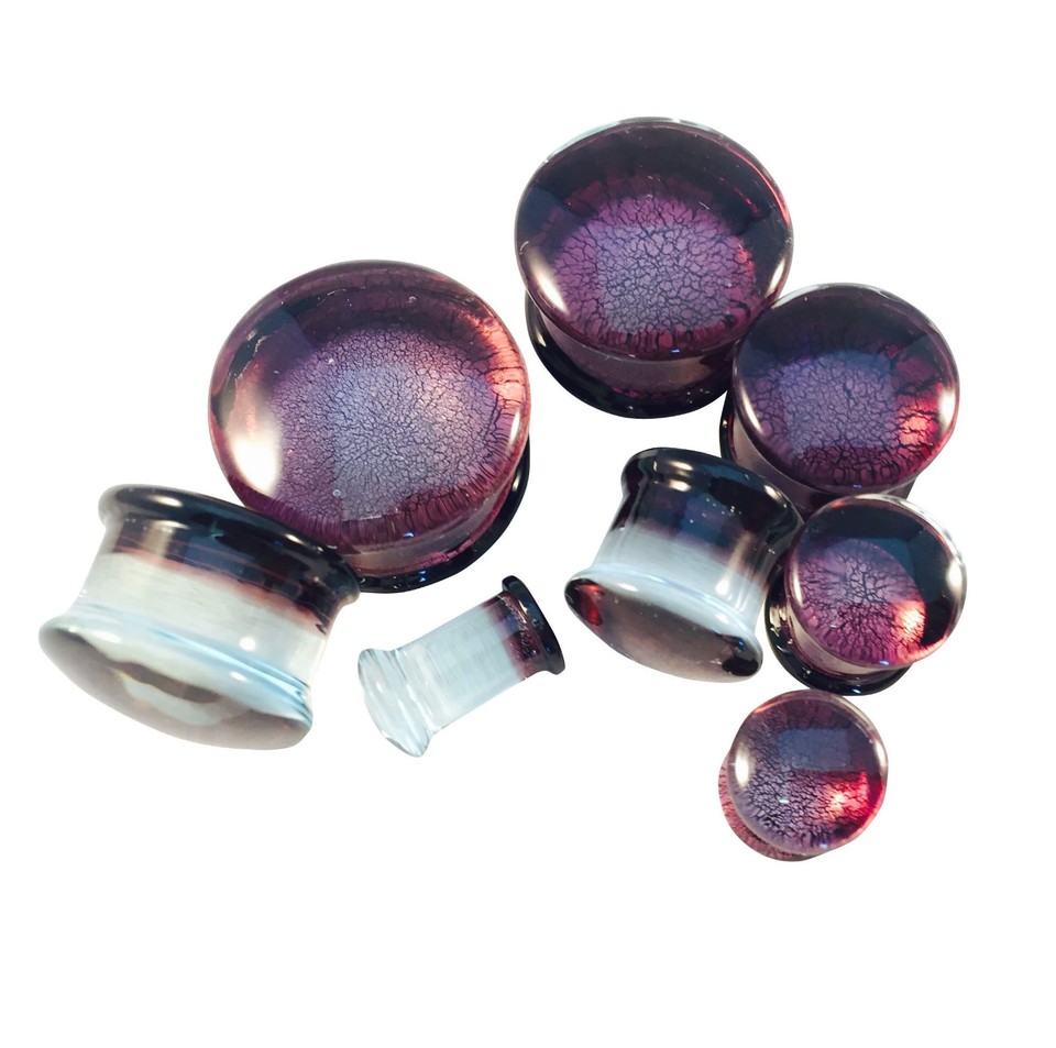 Ear Plugs Dichroic Glass Pyrex Crackle - Blue/Aqua, Pink, Purple ...