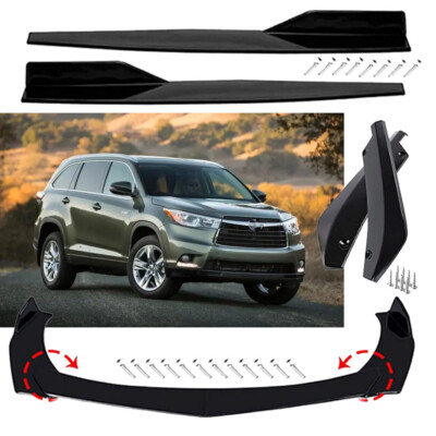 For Toyota Highlander Front Bumper Lip Spoiler Splitter + Side Skirts ...