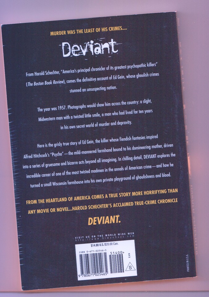 Deviant by Harold Schechter (True Story Of Ed Gein) | eBay
