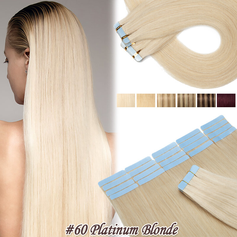 GREY Super Russian Tape In Real Remy Human Hair Extensions Wavy Skin ...