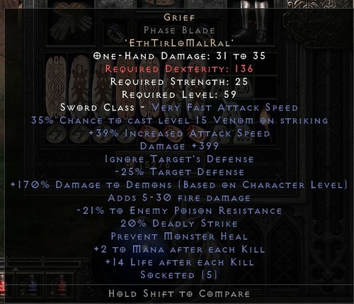 D2R Grief Phase Blade - 39% IAS +399 Damage NEAR perfect | eBay