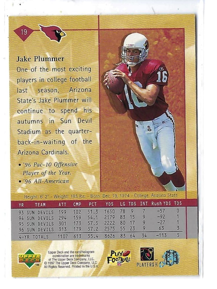 1997 Upper Deck Star Rookie Jake Plummer - Arizona Cardinals | eBay
