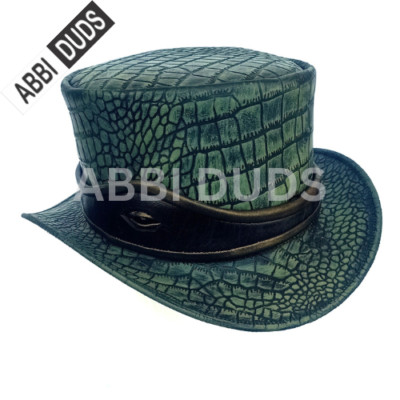 Steampunk Leather Top Hat Green & Black, El Dorado Hat With Eye Band ...