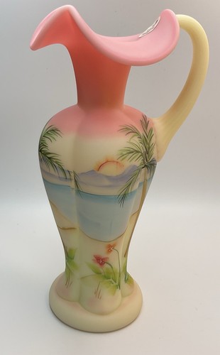 Fenton Burmese Tropical Hand Painted Melon Pitcher Ewer Shelly Fenton ...
