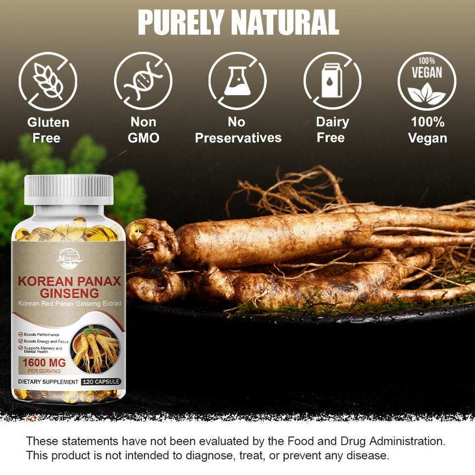 Korean Red Panax Ginseng 1600mg - 120 Capsules - Extra Strength NON-GMO ...