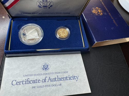 1987 U.S. Mint Constitution Coins Proof Set Silver Dollar And Gold Five ...