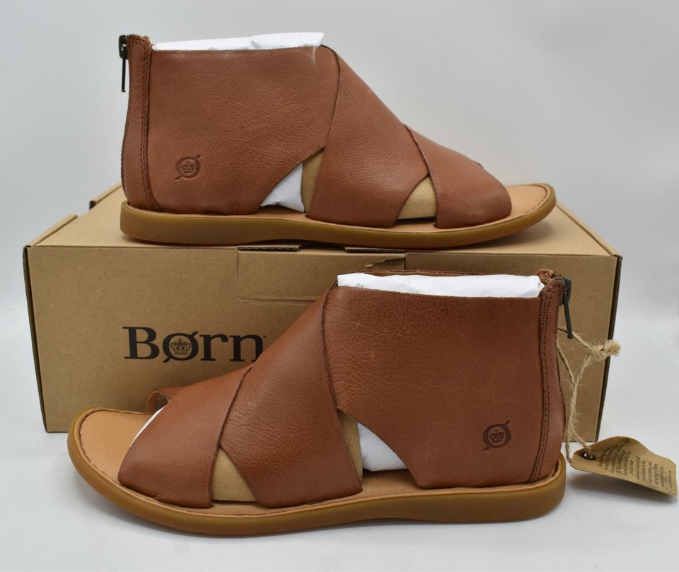 Born Womens Size 7 Imani Brown Full Grain Leather Zip Open Toe Sandals ...