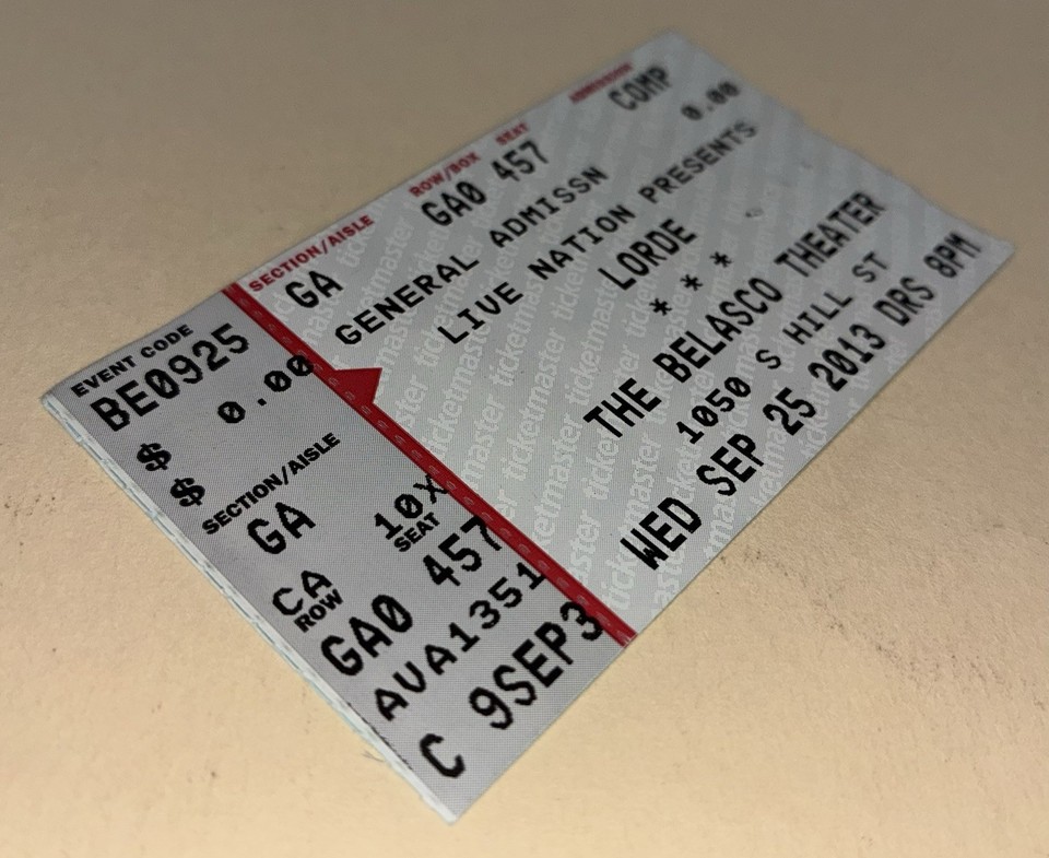 Lorde royals singer 2013 Hollywood Live Concert Ticket Stub Belasco ...