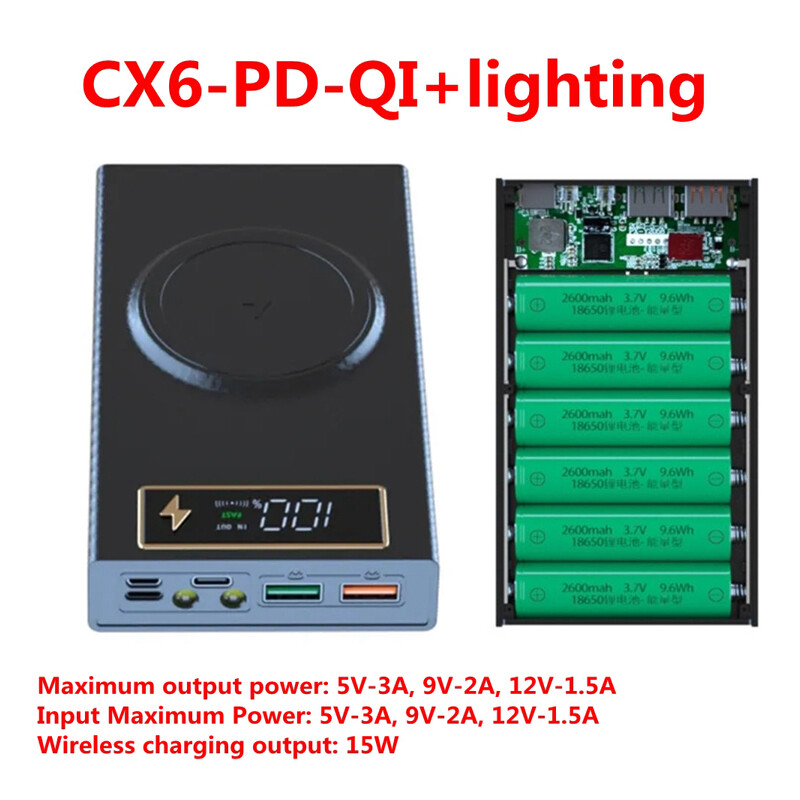 USB 6x18650 Battery Case LCD Display Power Bank DIY Kit Charger Box ...