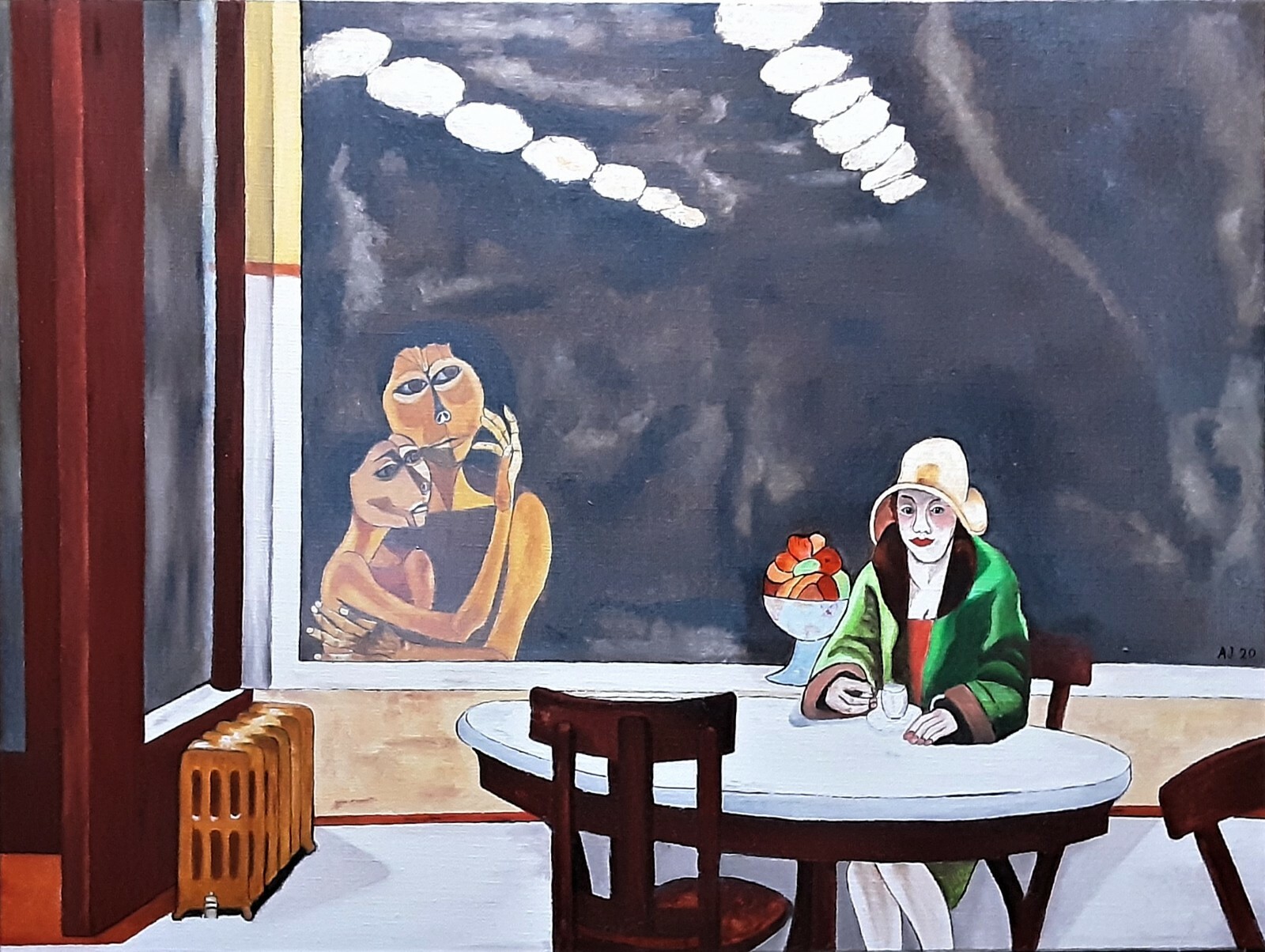 EDWARD HOPPER HAND PAINTED OIL PAINTING ON CANVAS "AUTOMAT" 24" x 18 ...