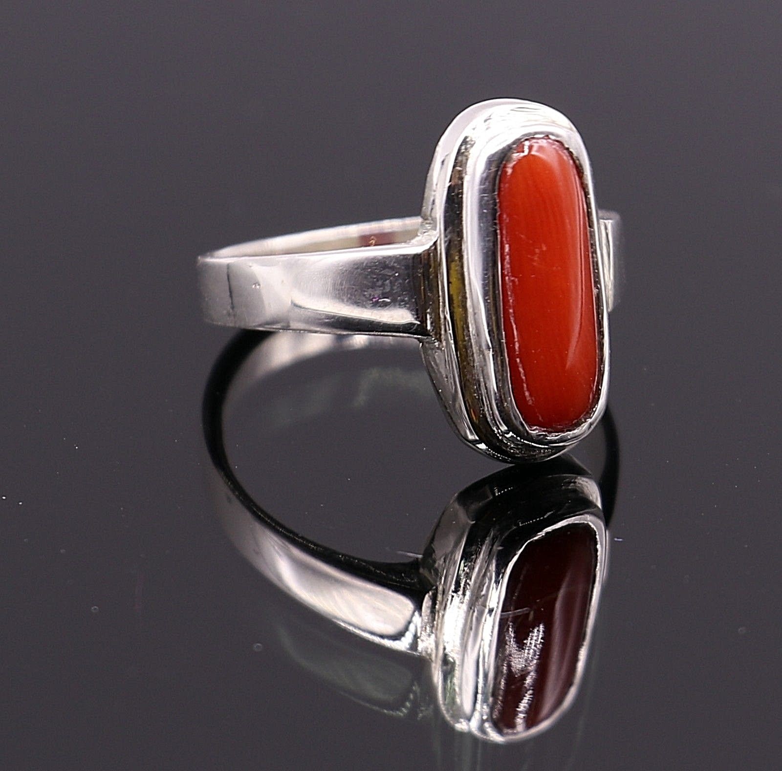 FINE SILVER BAND UNISEX UNIQUE GITLS MEN WOMEN RING BAND RED CORAL ...