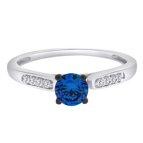 1Ct Round Lab-Created Blue Diamond Engagement Ring 14K White Gold ...