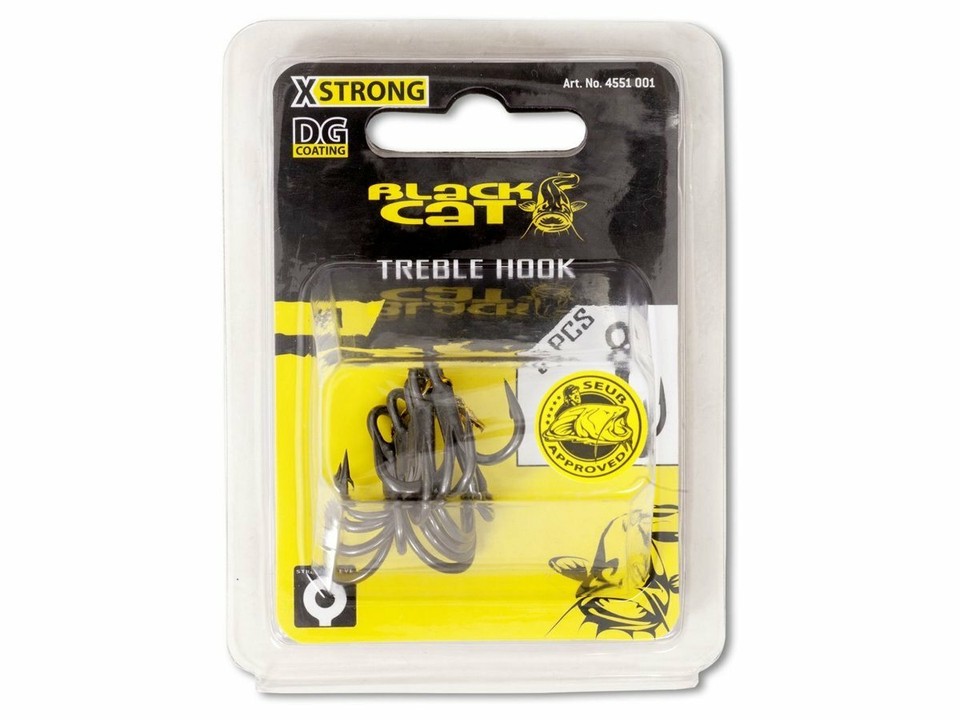 Black Cat DG Coating 5pcs Treble Hook Catfish Fishing Barbed Hooks | eBay