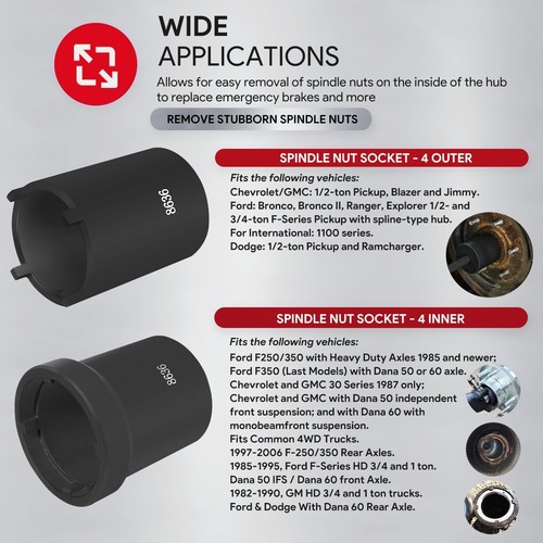 5pcs Spindle Nut Sockets Kit Axle Hub Nut Socket For Ford,Dana 50/60, 1 ...