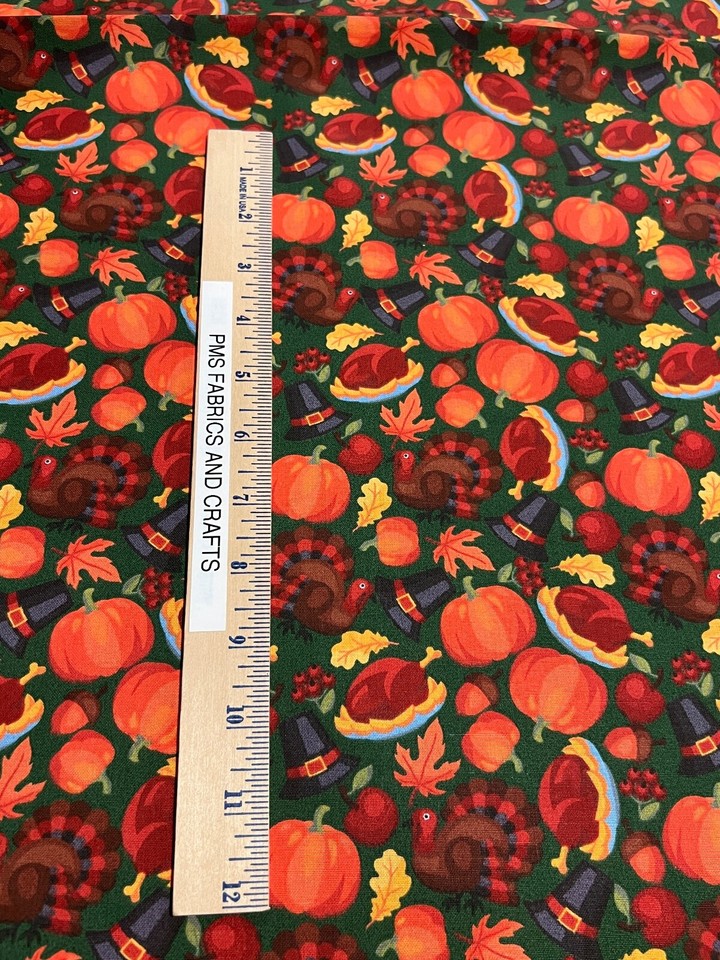 Fall Harvest Thanksgiving Pilgrim Feast 100% med cotton fabric by the ...