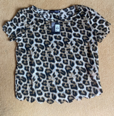 BNWT Womens Primark t shirt size 6 leopard print scallop design spring ...