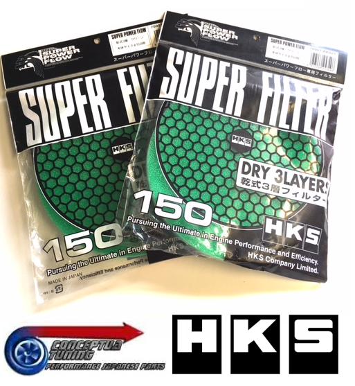 Pair of HKS 150mm Air Filter Elements GREEN - Fits R34 Skyline GTR ...
