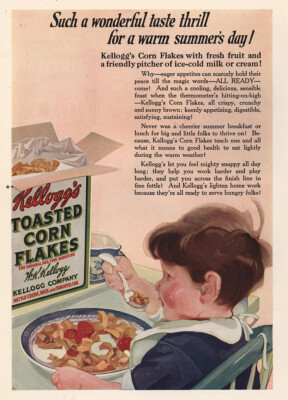 1923 Kelloggs Toasted Corn Flakes: Wonderful Taste Thrill Vintage Print ...
