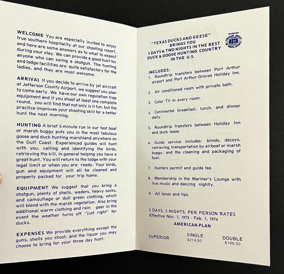 1973 Port Arthur Travel Texas Duck Geese Hunting Air Tours Vintage ...