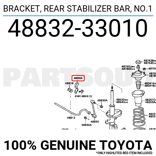 4883233010 Genuine Toyota BRACKET, REAR STABILIZER BAR, NO.1 48832 ...