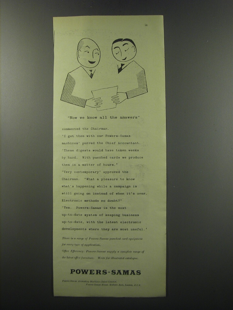 1955 Powers-Samas punched-card equipment Ad - Now we know all the ...